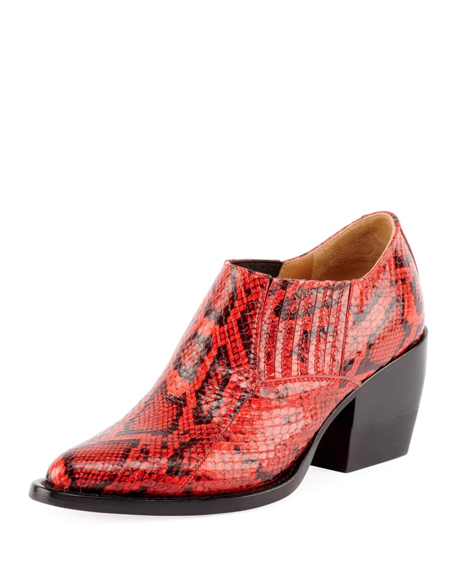 Chloe Rylee Python-Embossed Ankle Bootie | Neiman Marcus