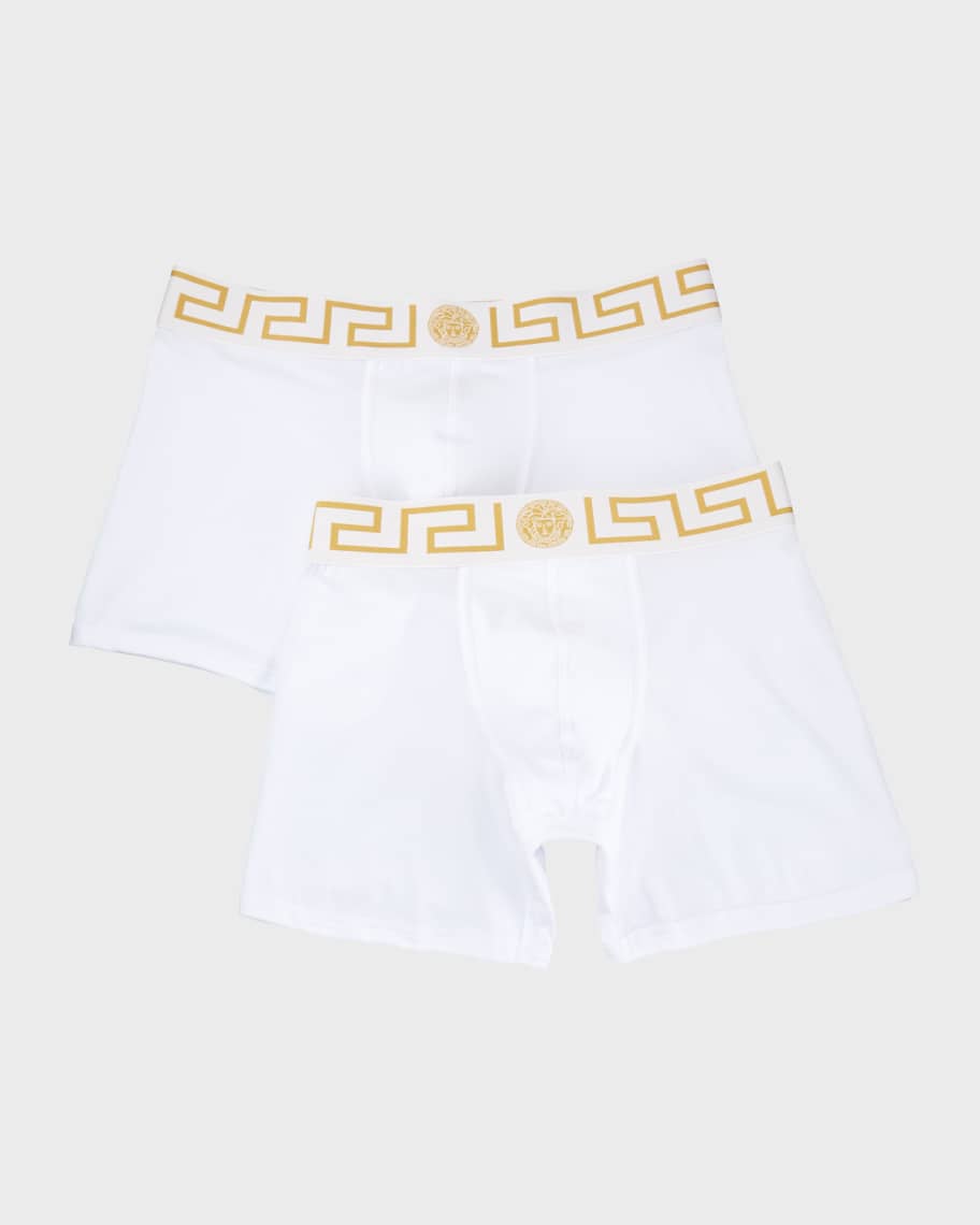 Versace Two-Pack Greca Border Long Boxer Trunks | Neiman Marcus