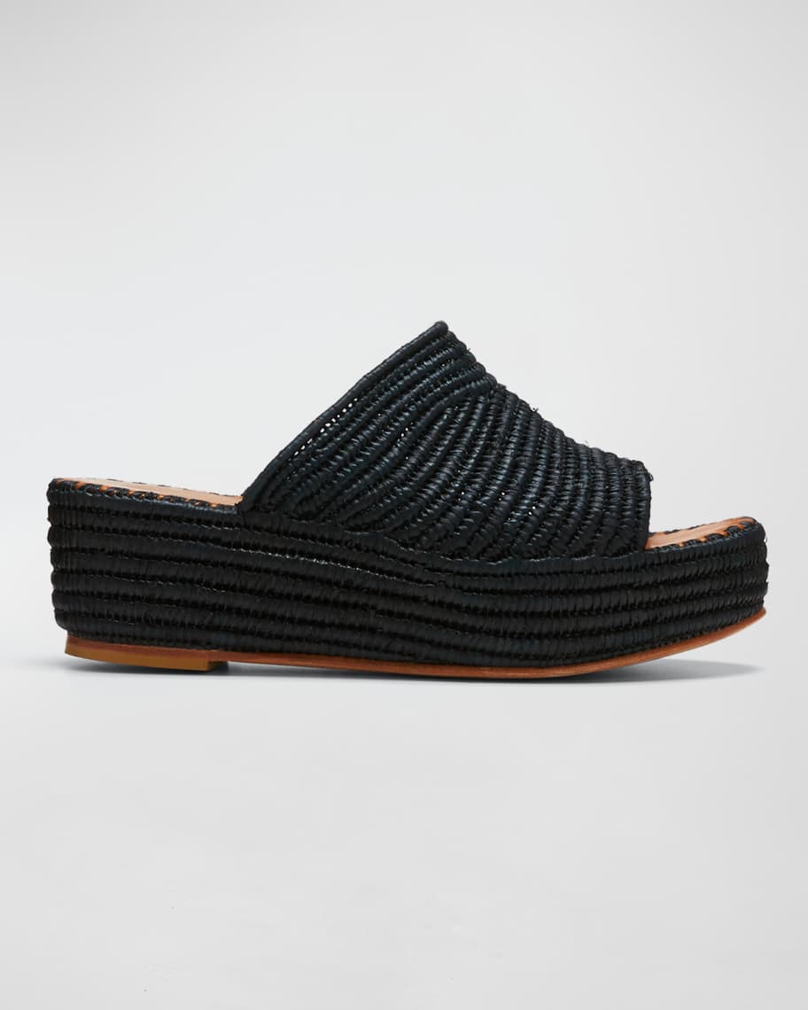 Carrie Forbes Karim Woven Raffia Wedge Slide Sandals | Neiman Marcus