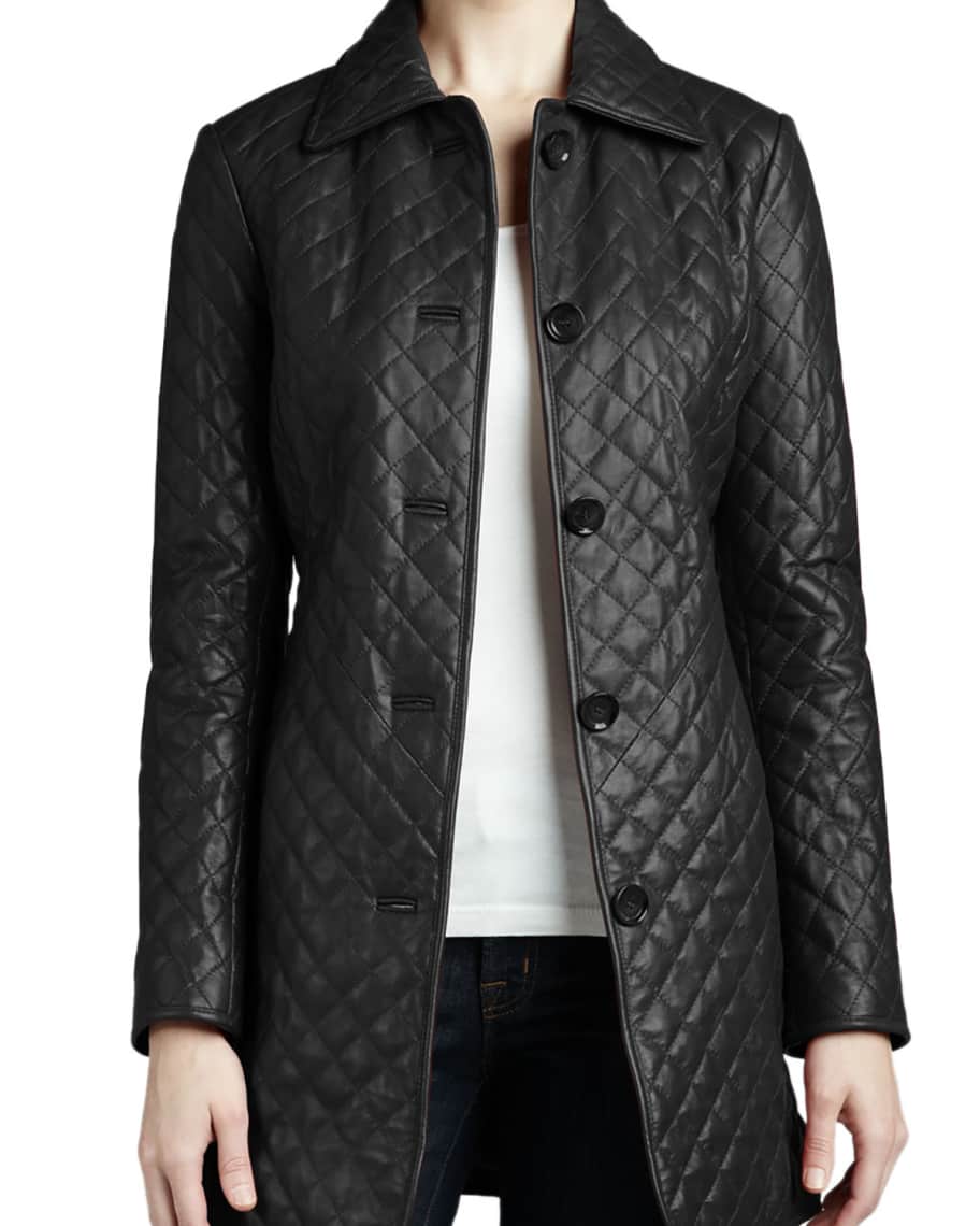 Neiman Marcus Quilted Long Leather Jacket | Neiman Marcus