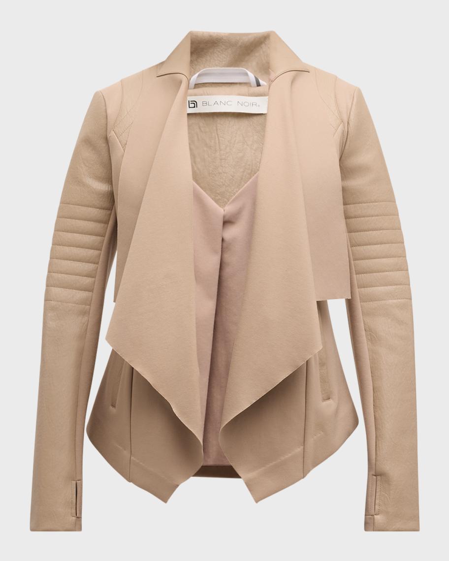 Blanc Noir Drape-Front Quilted Faux-Leather Jacket | Neiman Marcus