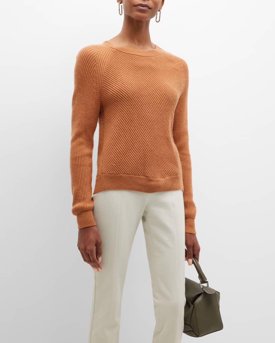 Vince Diagonal Rib-Knit Cotton Sweater | Neiman Marcus