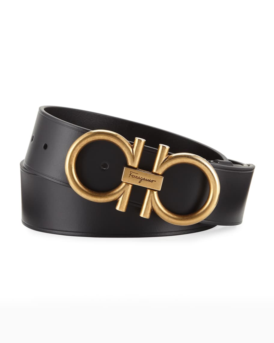 Ferragamo Men's Double-Gancio Runway Leather Belt | Neiman Marcus