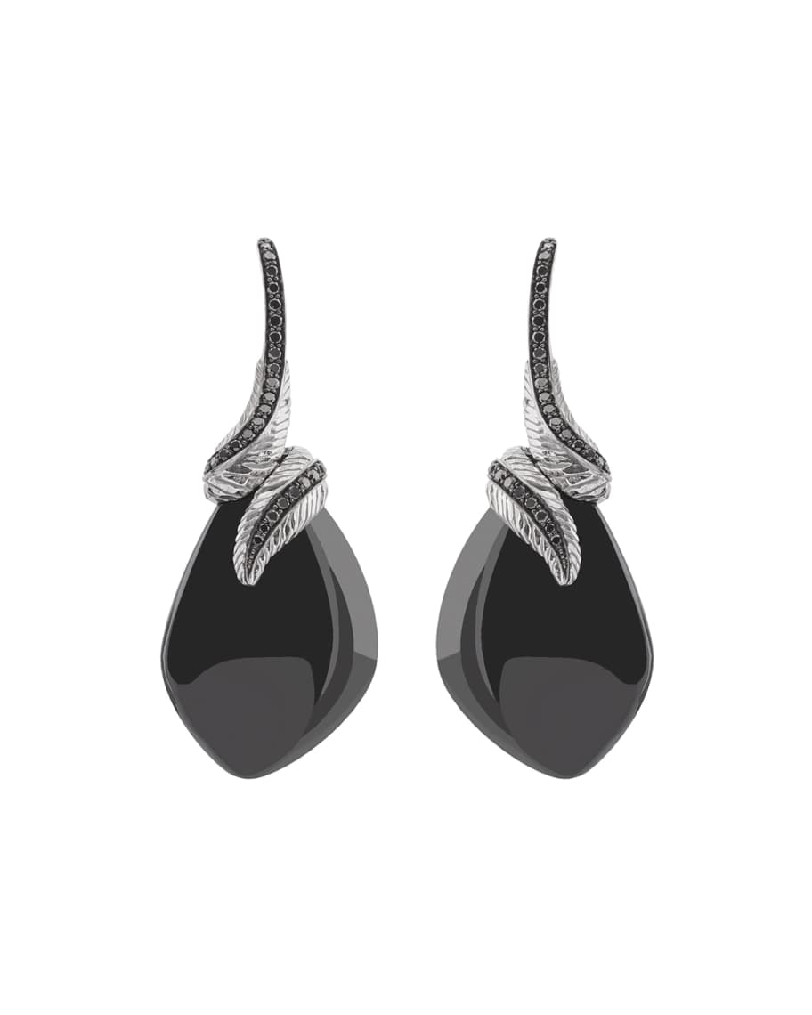 Michael Aram Feather Wrap Earrings w/ Onyx & Diamonds | Neiman Marcus
