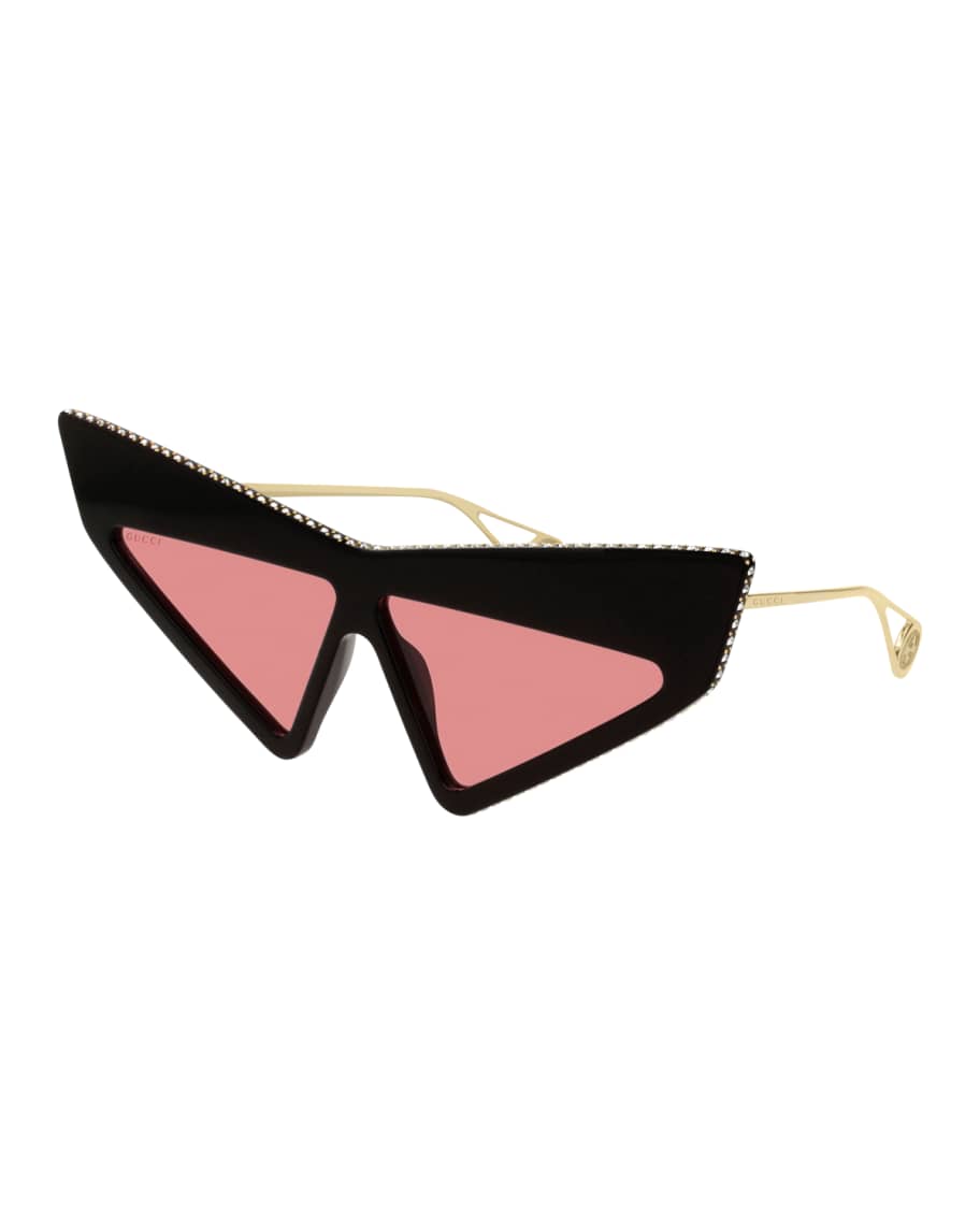 Gucci Crystal Studded Acetate Mask Cat-Eye Sunglasses | Neiman Marcus