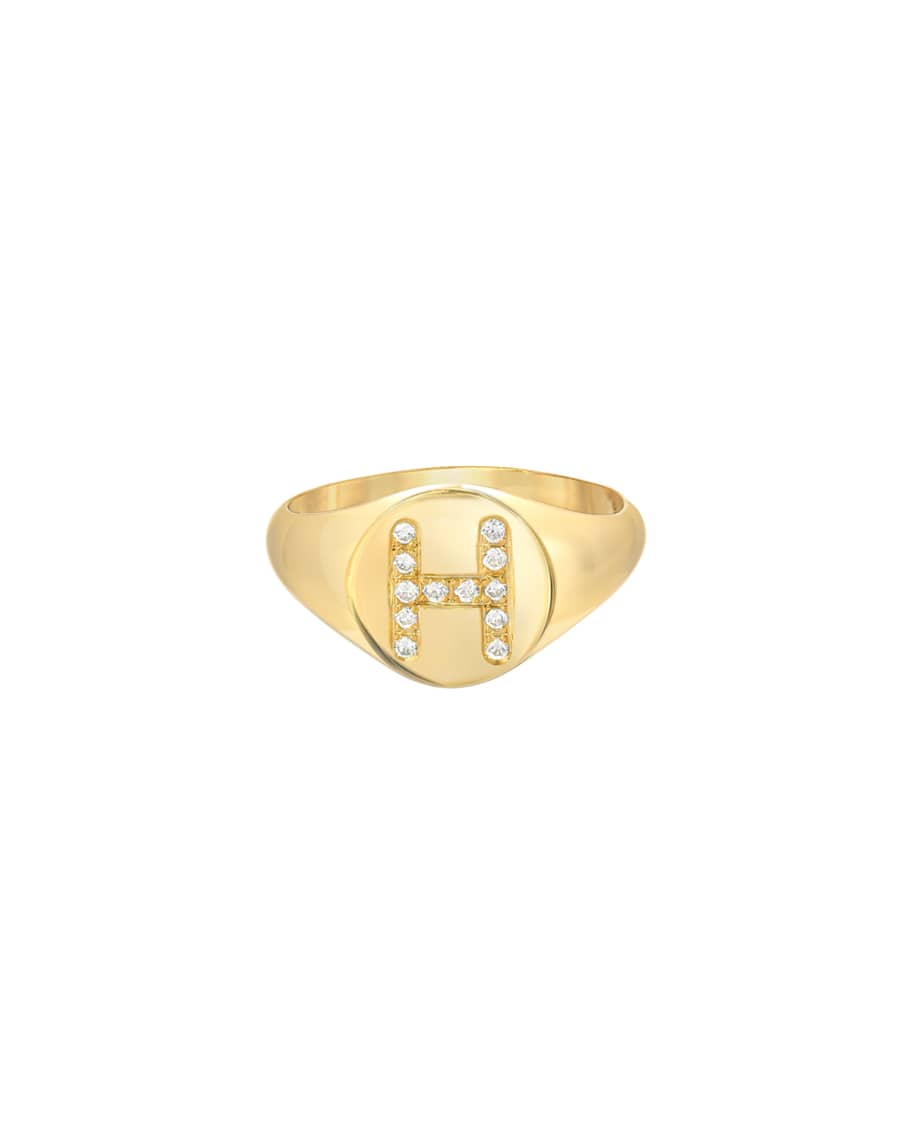 Zoe Lev Jewelry Small Personalized Diamond Initial Signet Ring, 14k Yellow Gold | Neiman Marcus