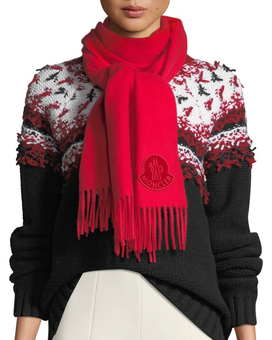 Moncler Sciarpa Wool Scarf w/ Fringe | Neiman Marcus