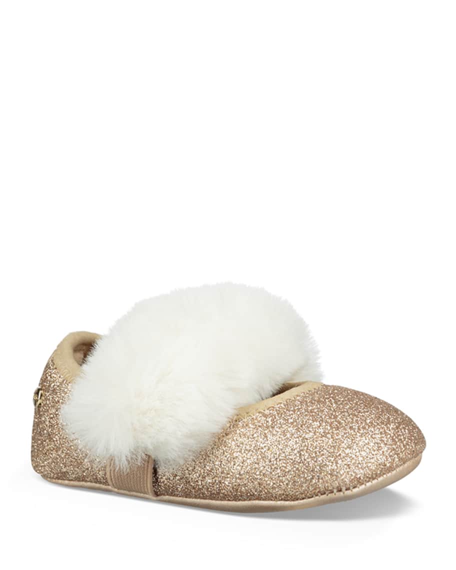 UGG Fluff Glitter Mary Jane Flats w/ Faux Fur Vamp, Baby | Neiman Marcus