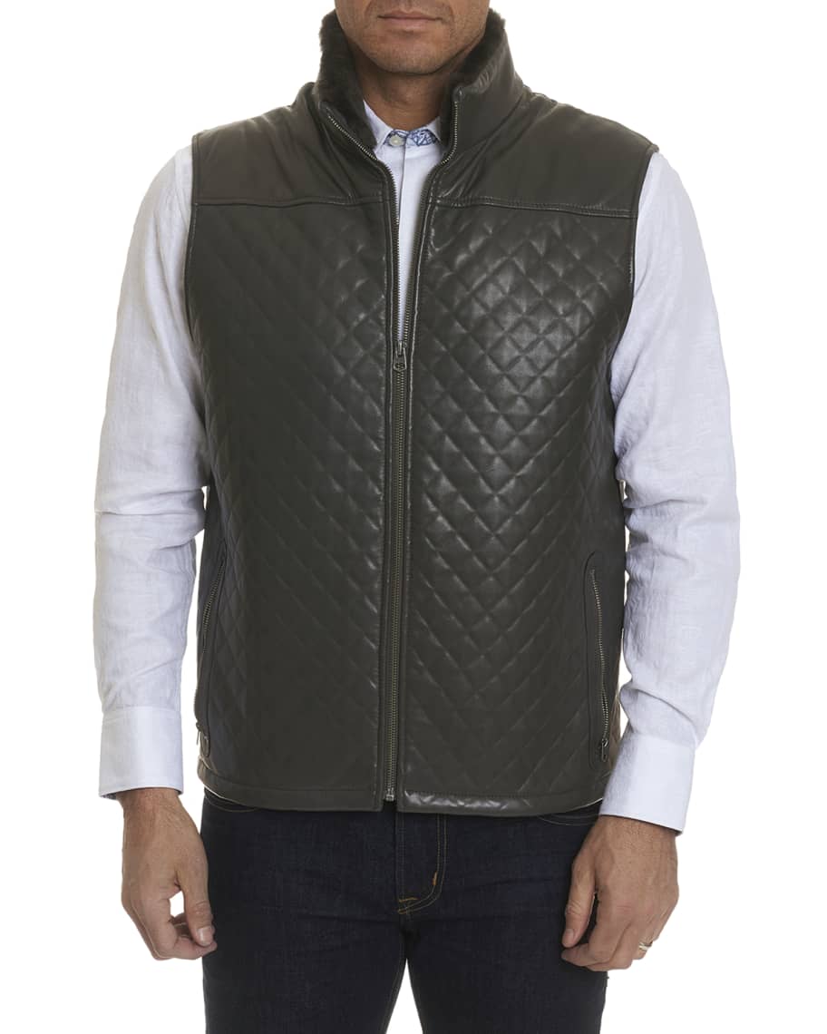 Robert Graham Men's Fowler Quilted Leather Zip-Front Vest | Neiman Marcus