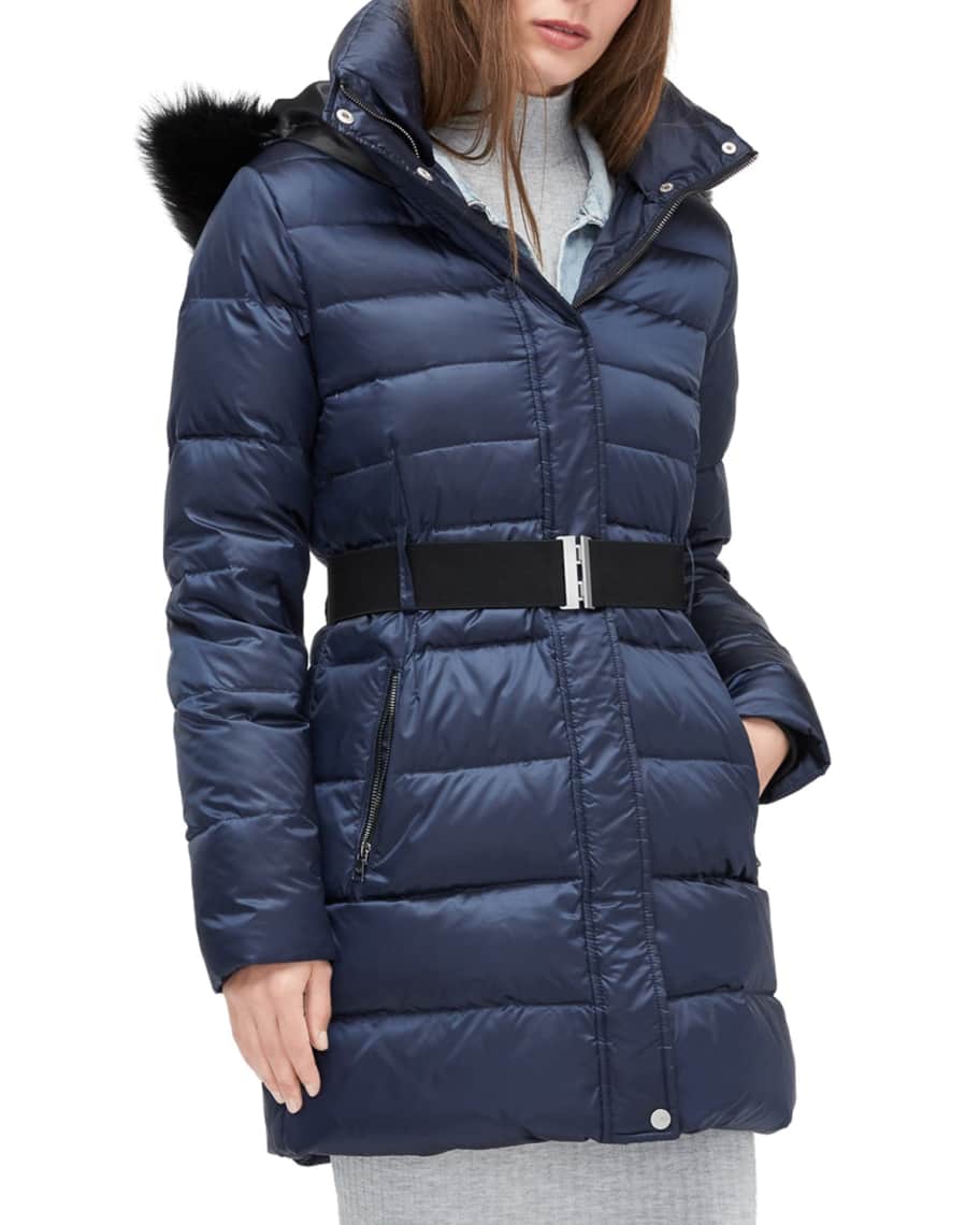 UGG Valerie Belted Down Coat with Toscana Fur Trim | Neiman Marcus