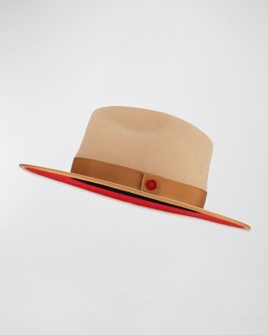 Keith James Queen Red-Brim Wool Fedora Hat, Beige | Neiman Marcus