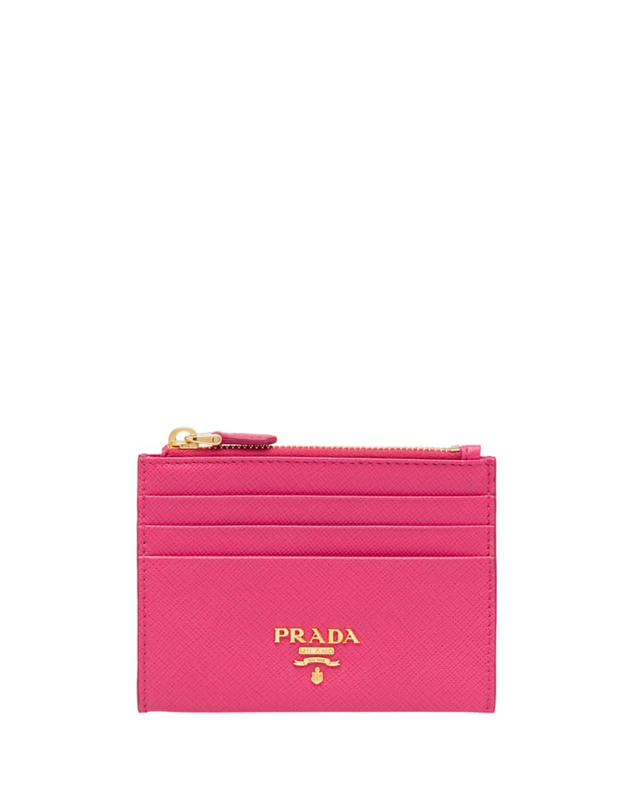 Prada Saffiano Card Case With Zip Compartment | Neiman Marcus