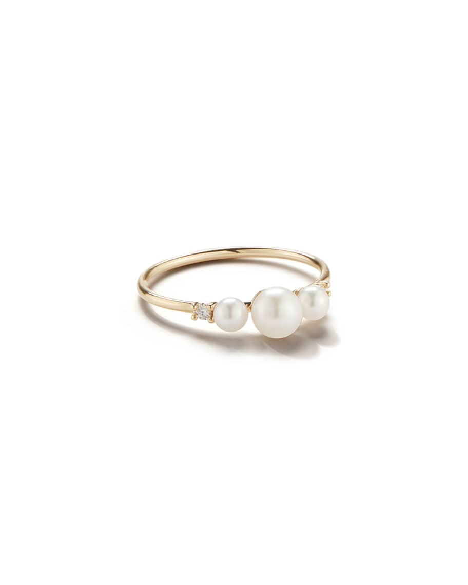 Mizuki 14k Gold 3-Pearl & Diamond Ring, Size 7 | Neiman Marcus