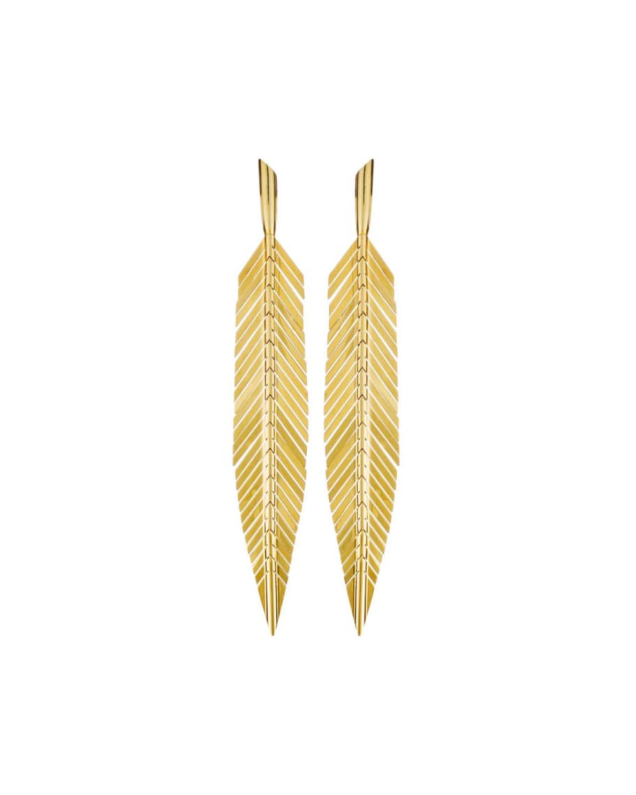 CADAR 18k Gold Medium Feather Drop Earrings | Neiman Marcus