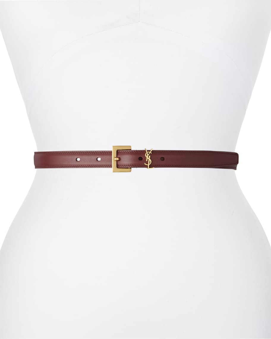 Saint Laurent Golden YSL Monogram Leather Belt | Neiman Marcus