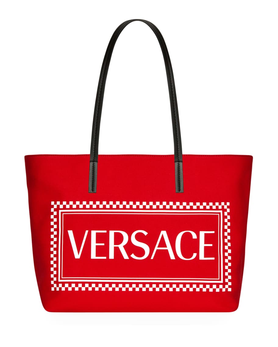 Versace Logo Canvas Tote Bag | Neiman Marcus