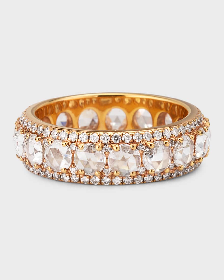 64 Facets Linear 18K Rose Gold Diamond Ring w/ Pave Trim, Size 6, 2 ...