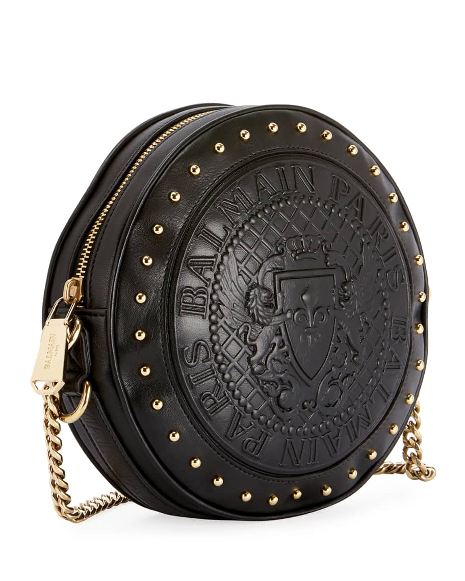 Balmain Disco Leather Circle Crossbody Bag | Neiman Marcus