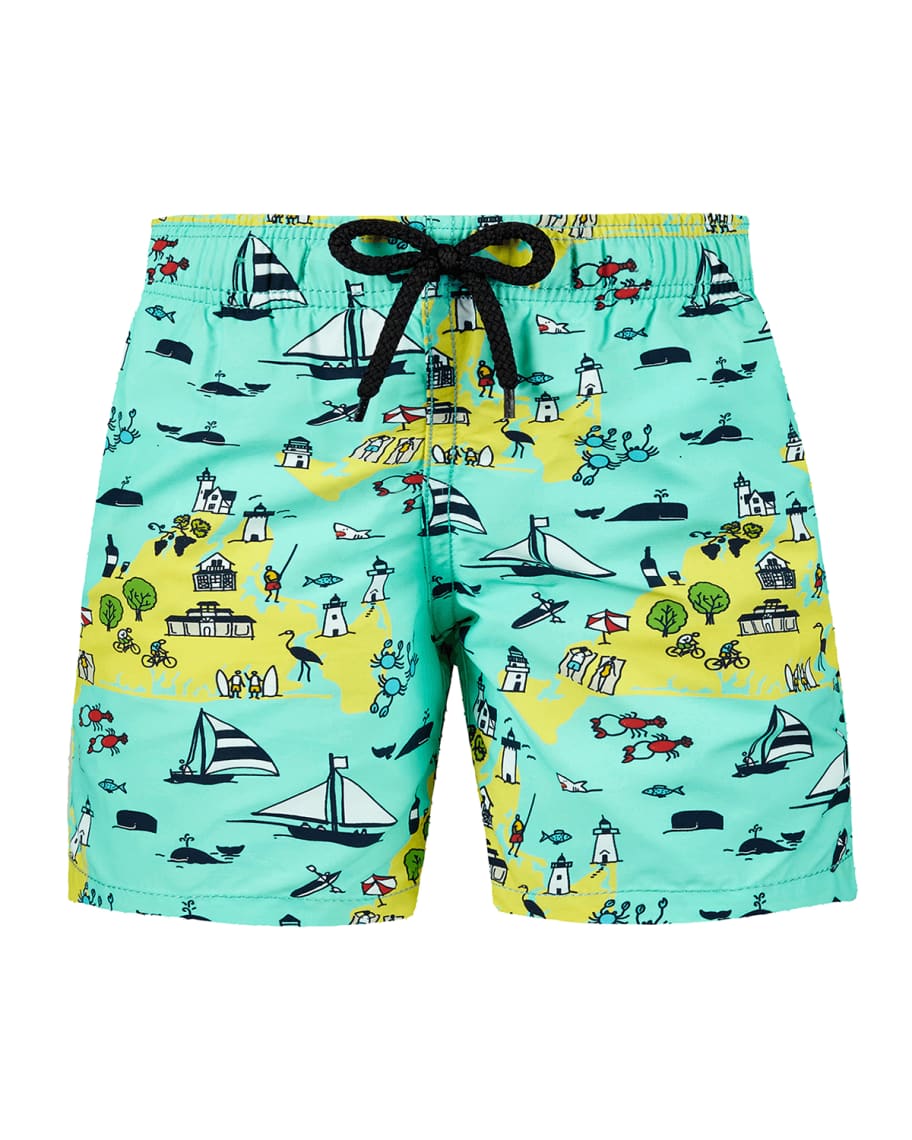 Vilebrequin Jim Beach & Ocean Print Swim Trunks, Size 2-14 | Neiman Marcus