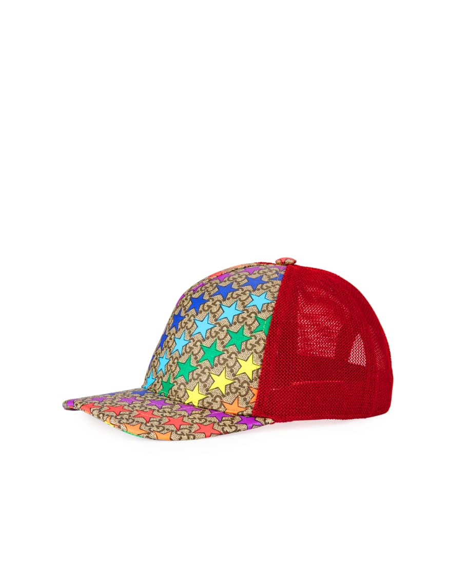 Gucci Kid's GG Supreme & Rainbow Stars-Print Trucker Hat | Neiman Marcus