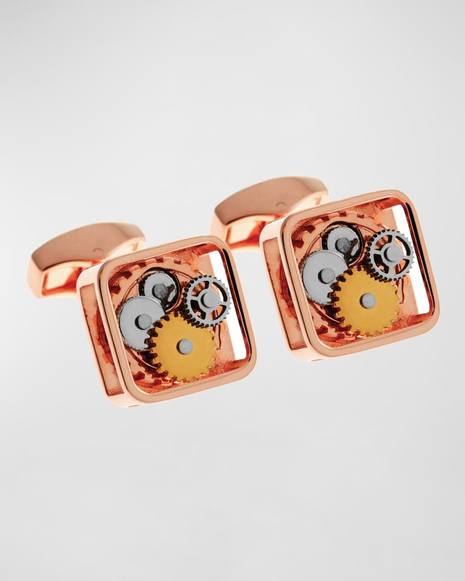 Tateossian Rose-Plated Square Rotating Gear Cuff Links | Neiman Marcus