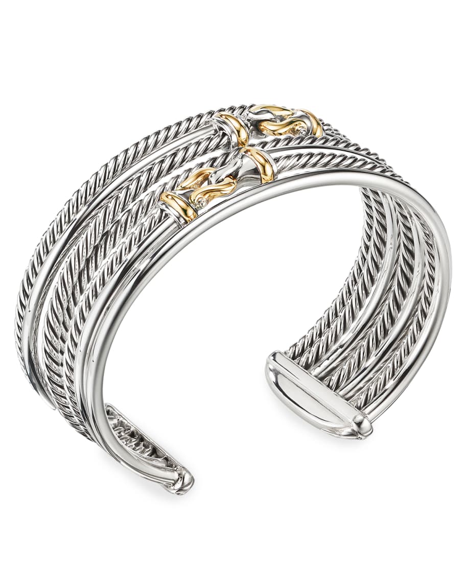 David Yurman DY Buckle Crossover Cuff Bracelet w/ 18k Gold | Neiman Marcus