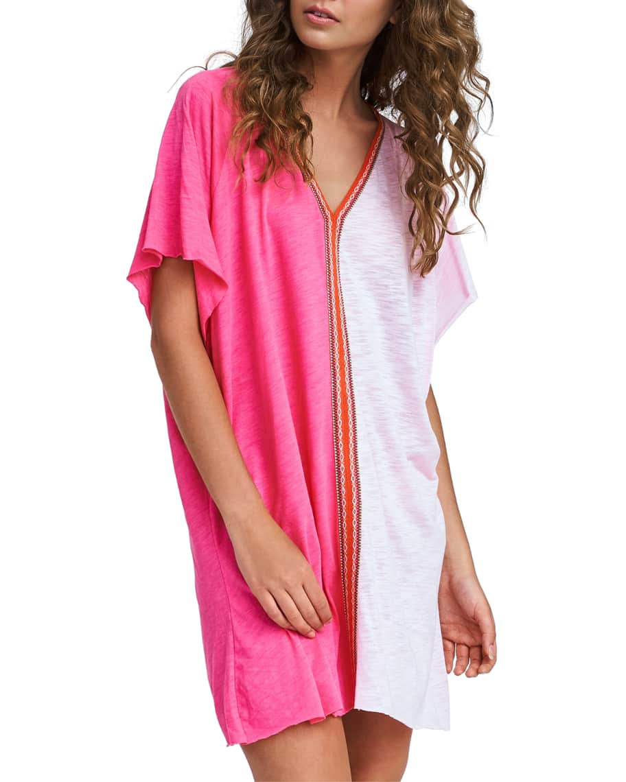 Pitusa Pima Two-Tone Tribal Short Coverup Dress | Neiman Marcus