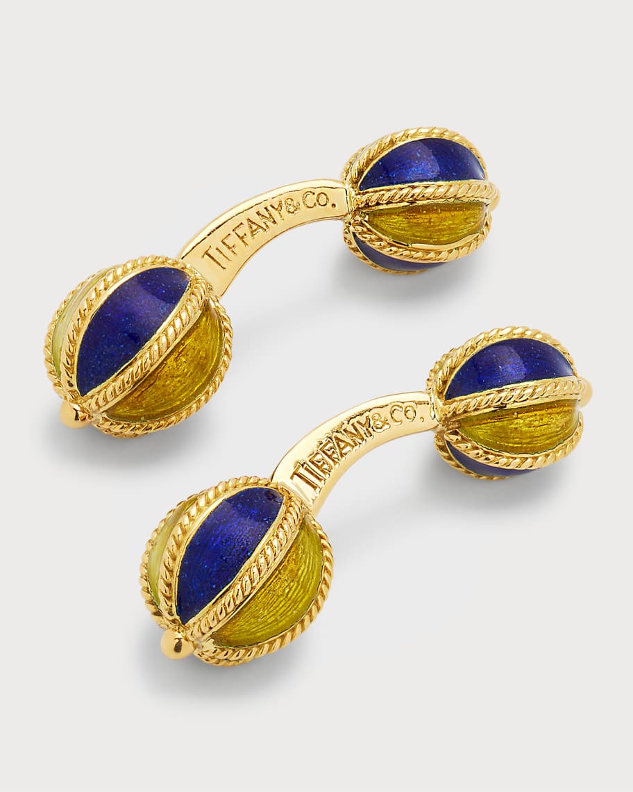 NM Estate Estate 18K Yellow Gold Blue and Yellow Enamel Ball 4-Ornament ...