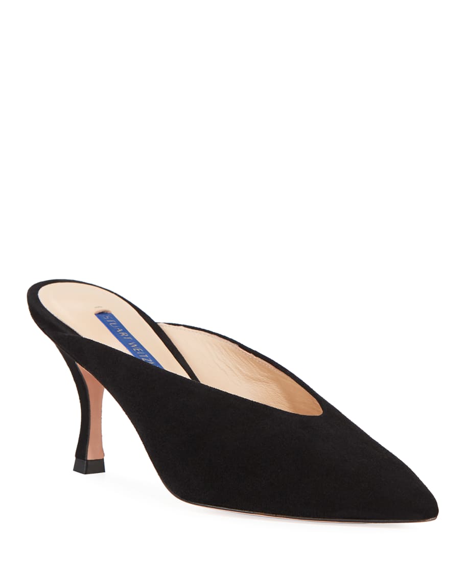 Stuart Weitzman Lulah Mid-Heel Suede Mules | Neiman Marcus