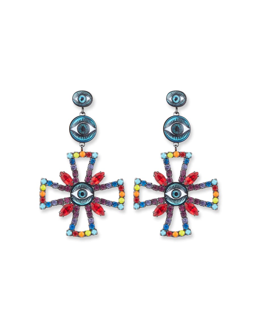 Elizabeth Cole Alvey Evil Eye Cross Drop Earrings, Rainbow | Neiman Marcus