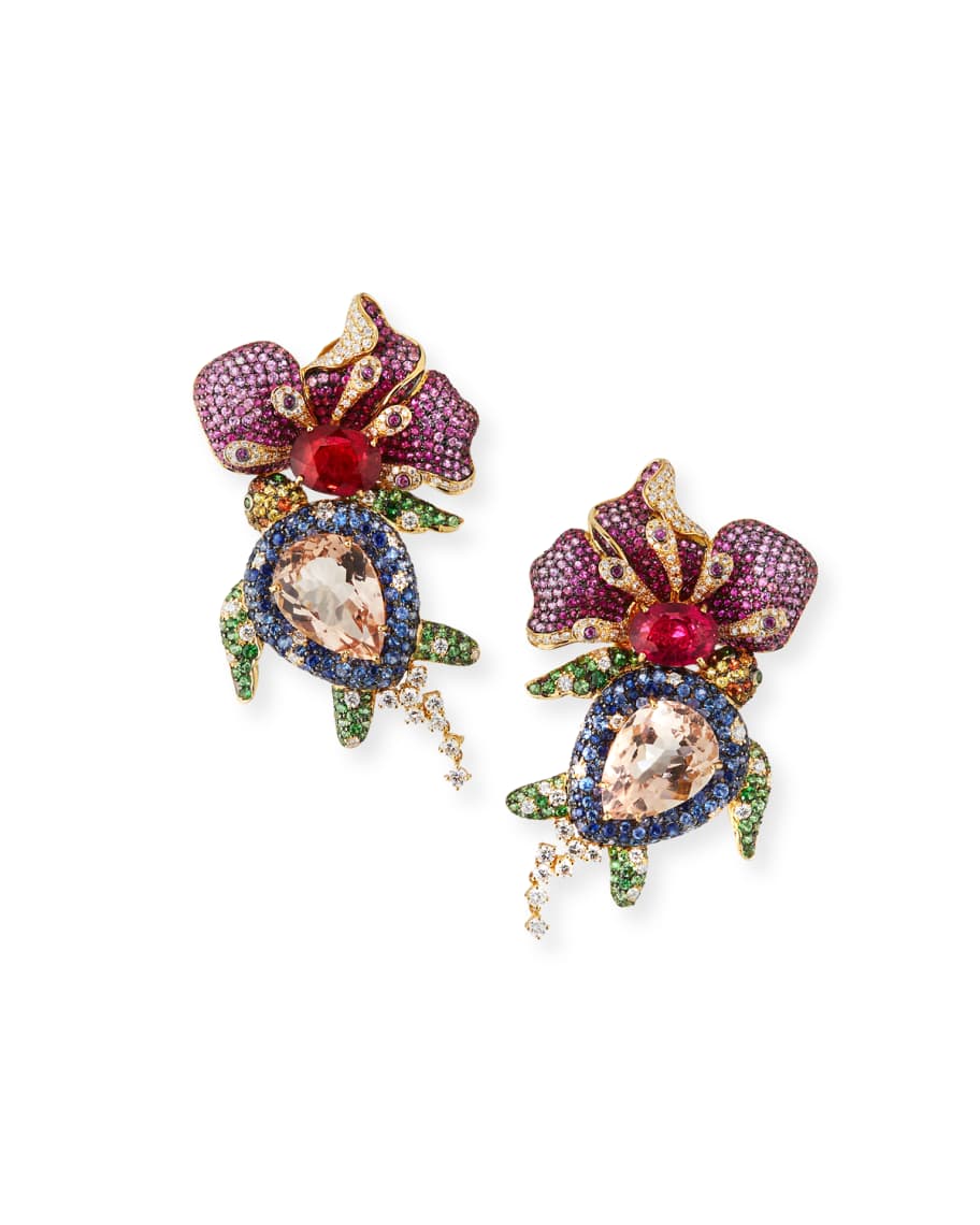 Nini Jewels 18k Sea Life Turtle Multi-Stone Earrings | Neiman Marcus