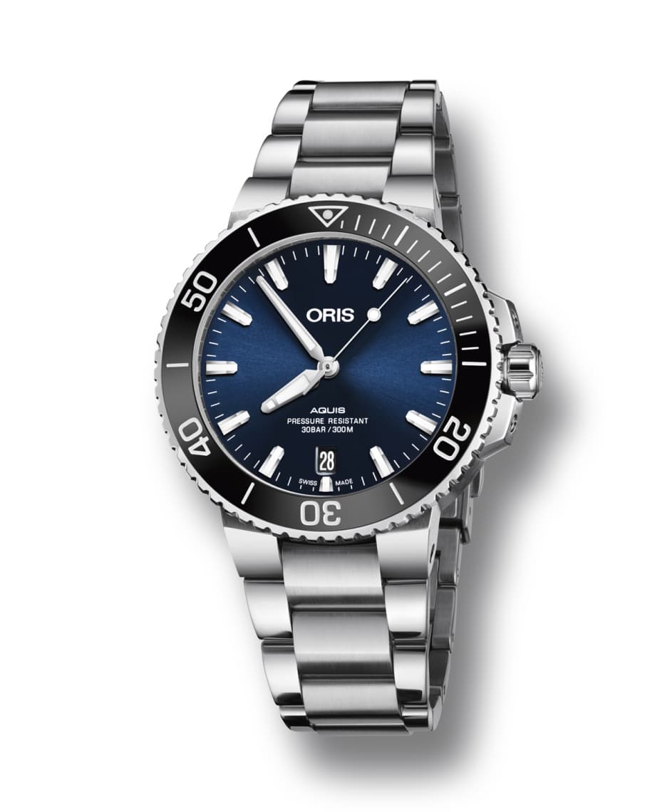 Oris Men's 39.5mm Aquis Automatic Bracelet Watch, Blue/Steel | Neiman ...