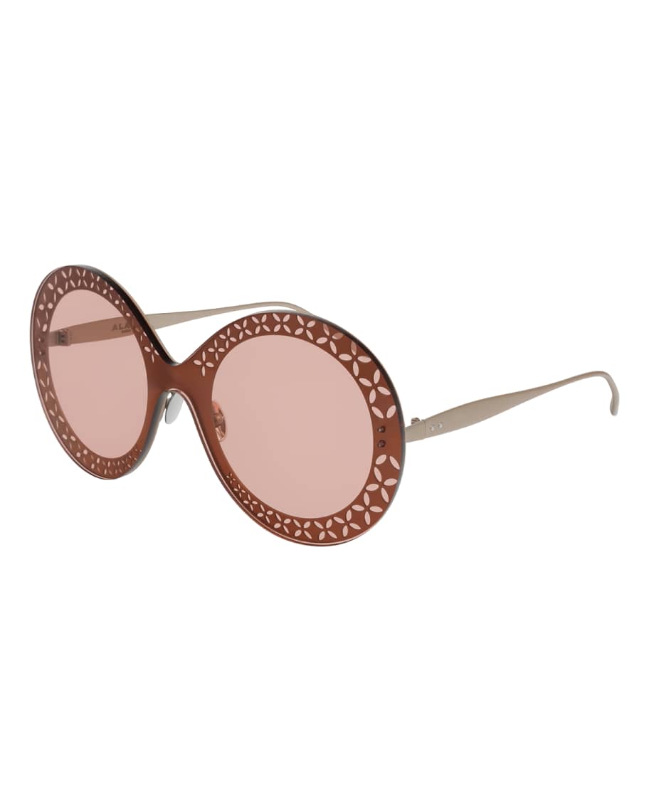 ALAIA Perforated Metal Round Shield Sunglasses | Neiman Marcus