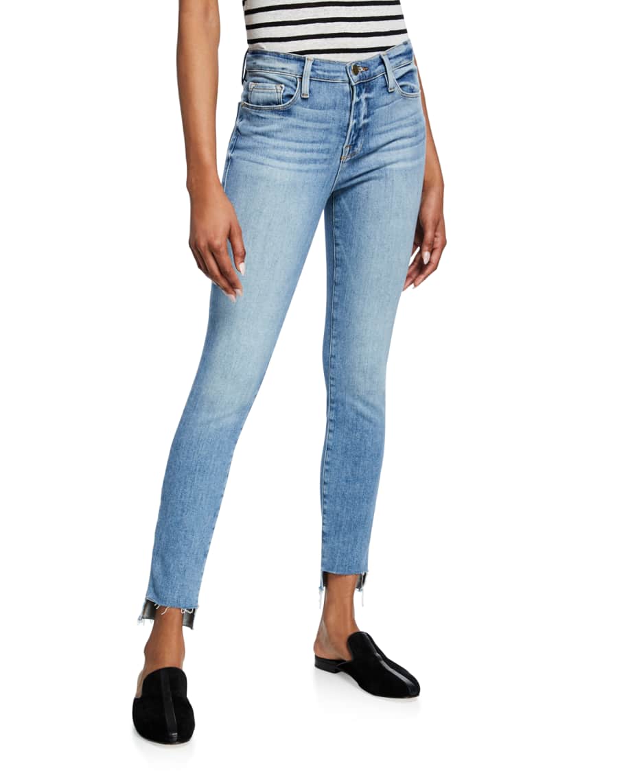 FRAME Le High Skinny Jeans with Staggered Raw Hem | Neiman Marcus