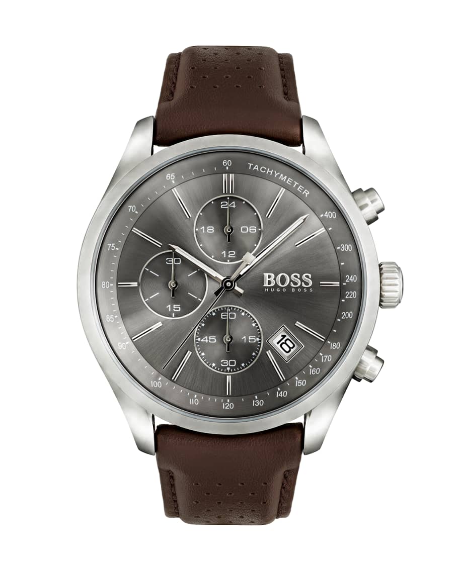 Hugo Boss Men's Grand Prix Chronograph Watch with Leather Strap, Gray ...