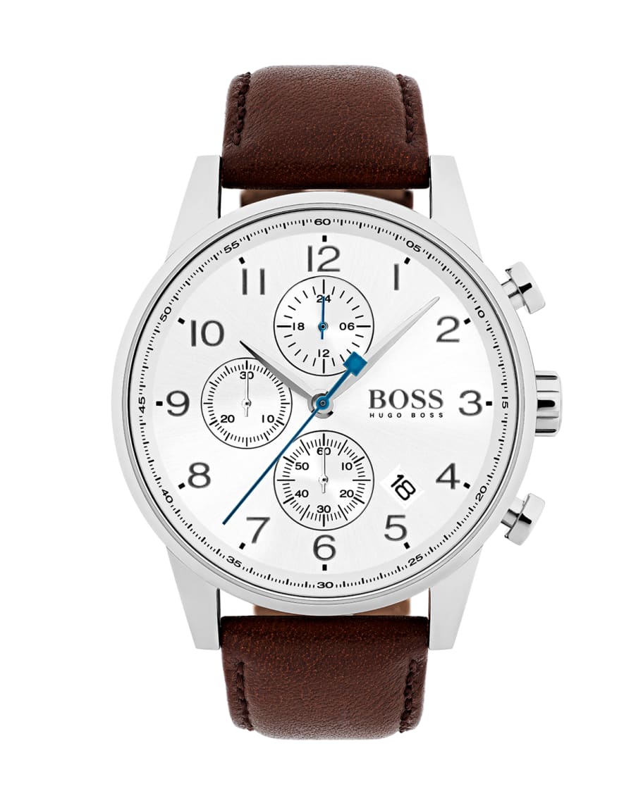Hugo Boss Men's Navigator Chronograph Watch with Leather Strap, White ...