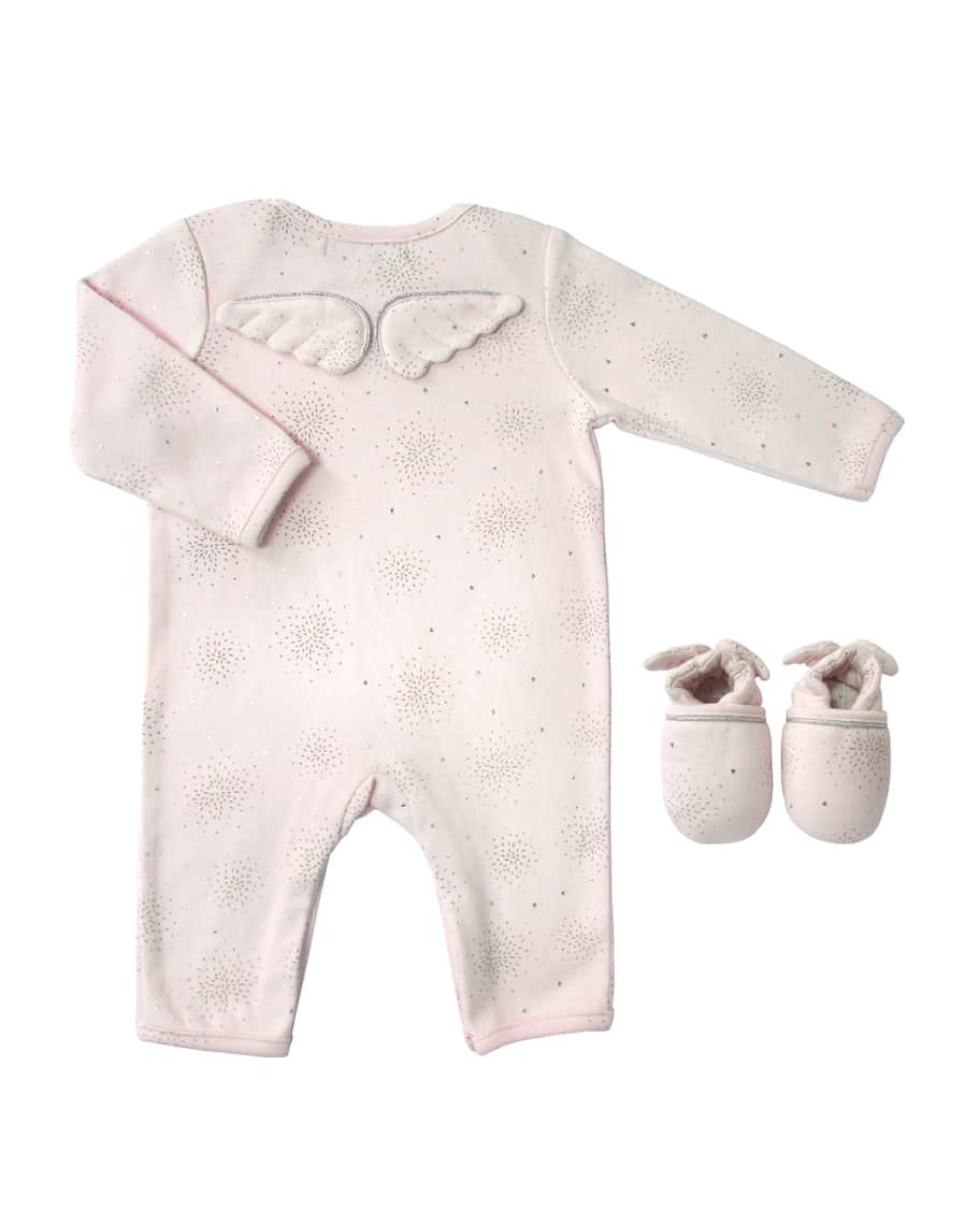Albetta Stardust-Print Angel Wings Coverall w/ Matching Booties, Size 0 ...