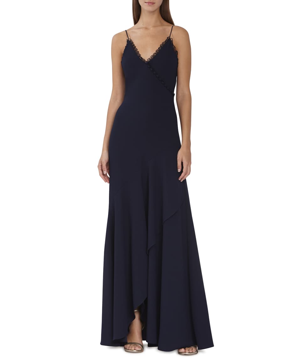 ML Monique Lhuillier Loop-Lace Trim Wrapped Gown | Neiman Marcus
