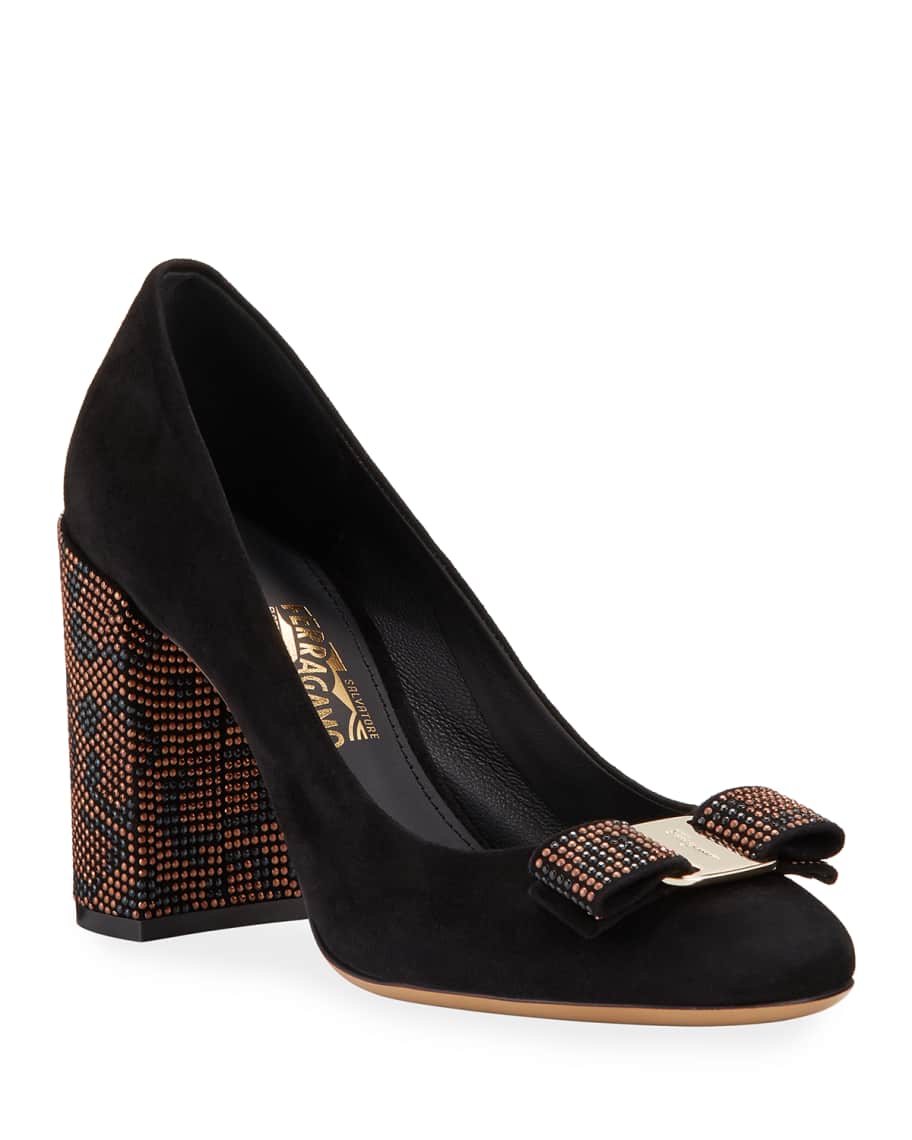 Ferragamo Vara Bow Mosaic Suede Low-Heel Pumps | Neiman Marcus