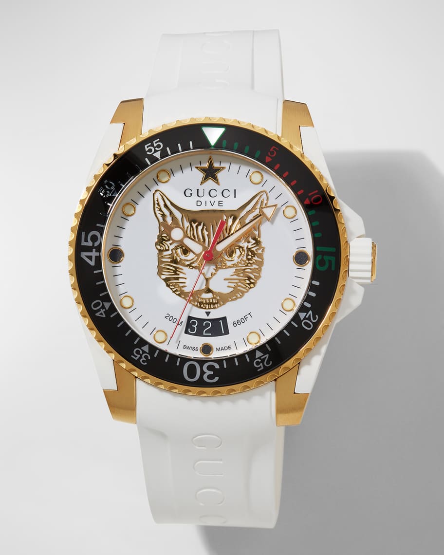 Gucci 40mm Dive Watch w/ Rubber Strap, White | Neiman Marcus