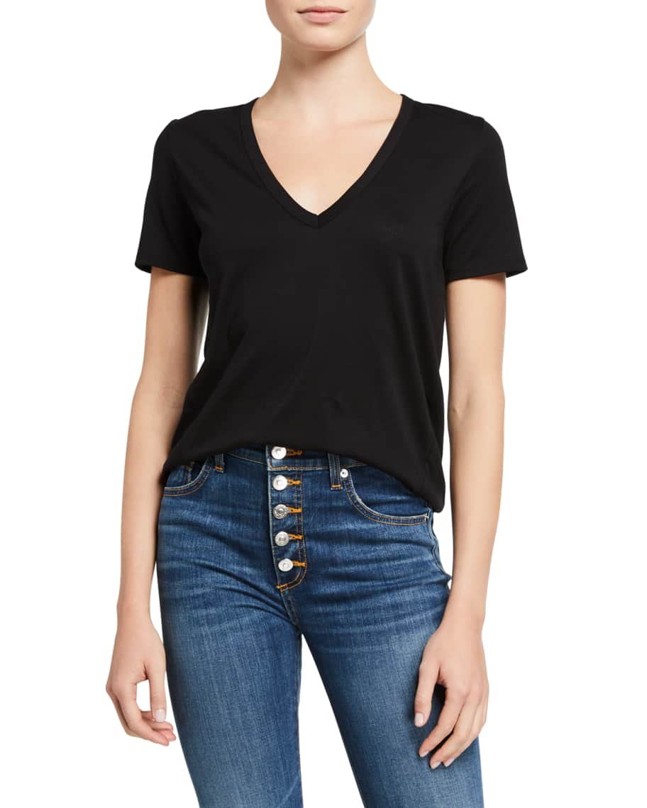 Veronica Beard Cindy V-Neck Short-Sleeve Pima Cotton Tee | Neiman Marcus