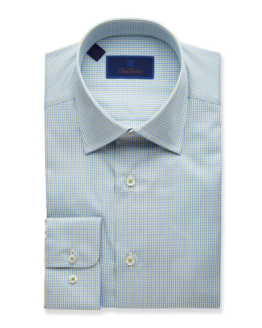 David Donahue Men's Two-Tone Grid Regular-Fit Dress Shirt, Grass ...