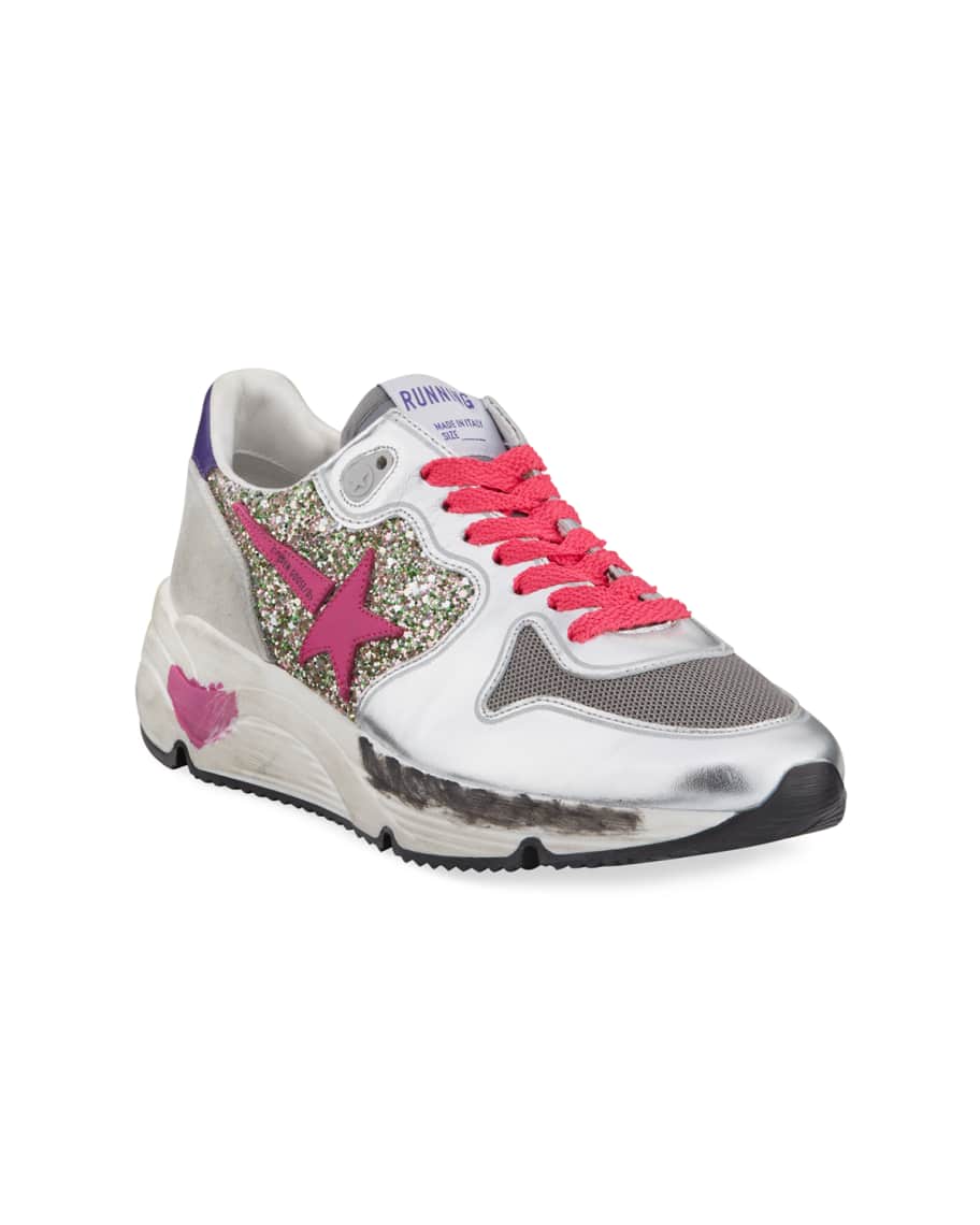 Golden Goose Metallic Glittered Lace-Up Running Sneakers | Neiman Marcus