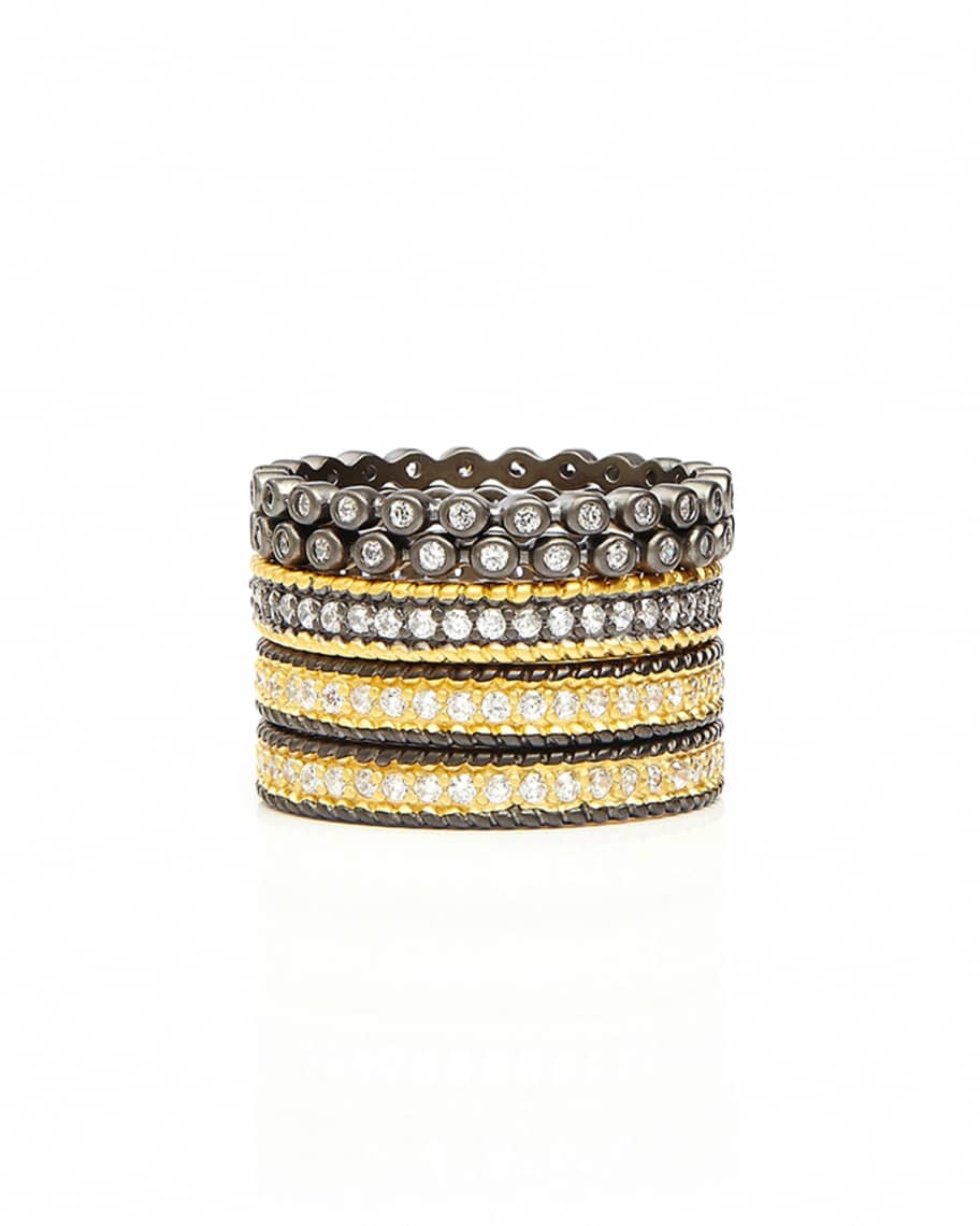 Freida Rothman Signature Scattered Two-Tone Stack Rings, Set of 5 ...