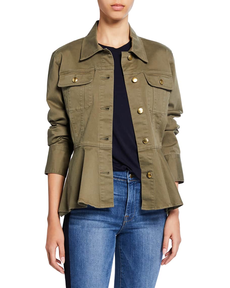 FRAME Button-Front Peplum Jean Jacket | Neiman Marcus