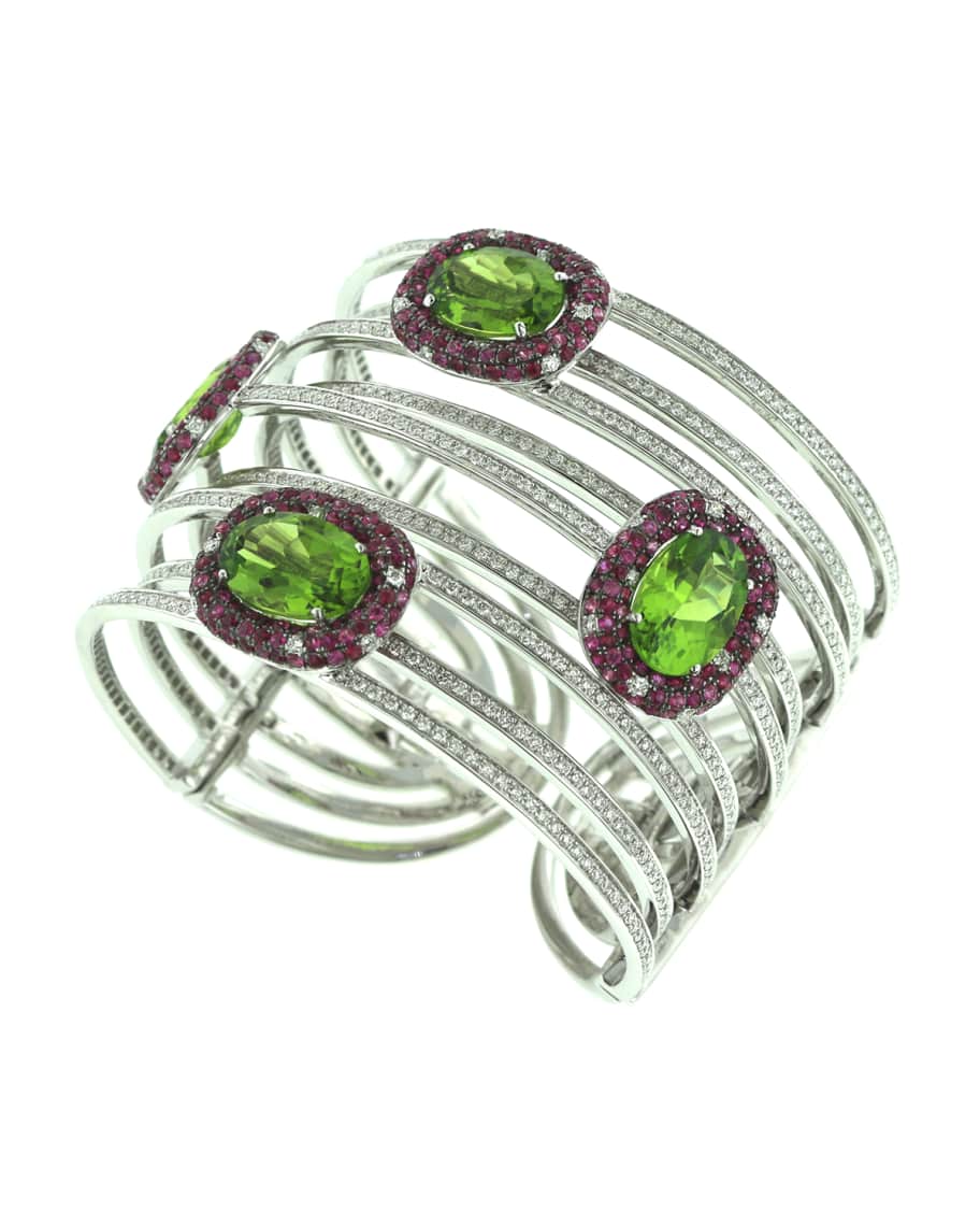 Nini Jewels 9-Row Diamond Cuff with Peridot and Rubies | Neiman Marcus