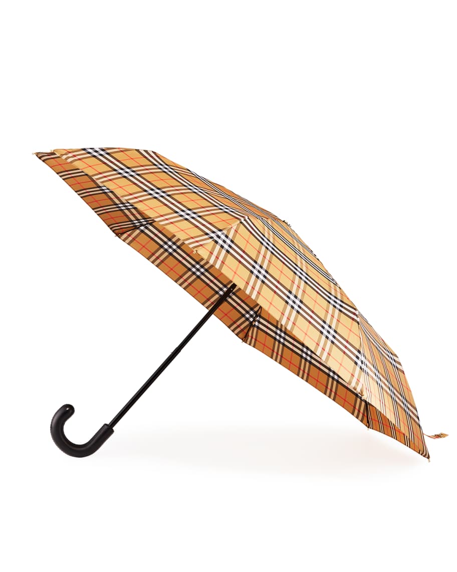 Burberry Packable Vintage Check Canopy Umbrella | Neiman Marcus