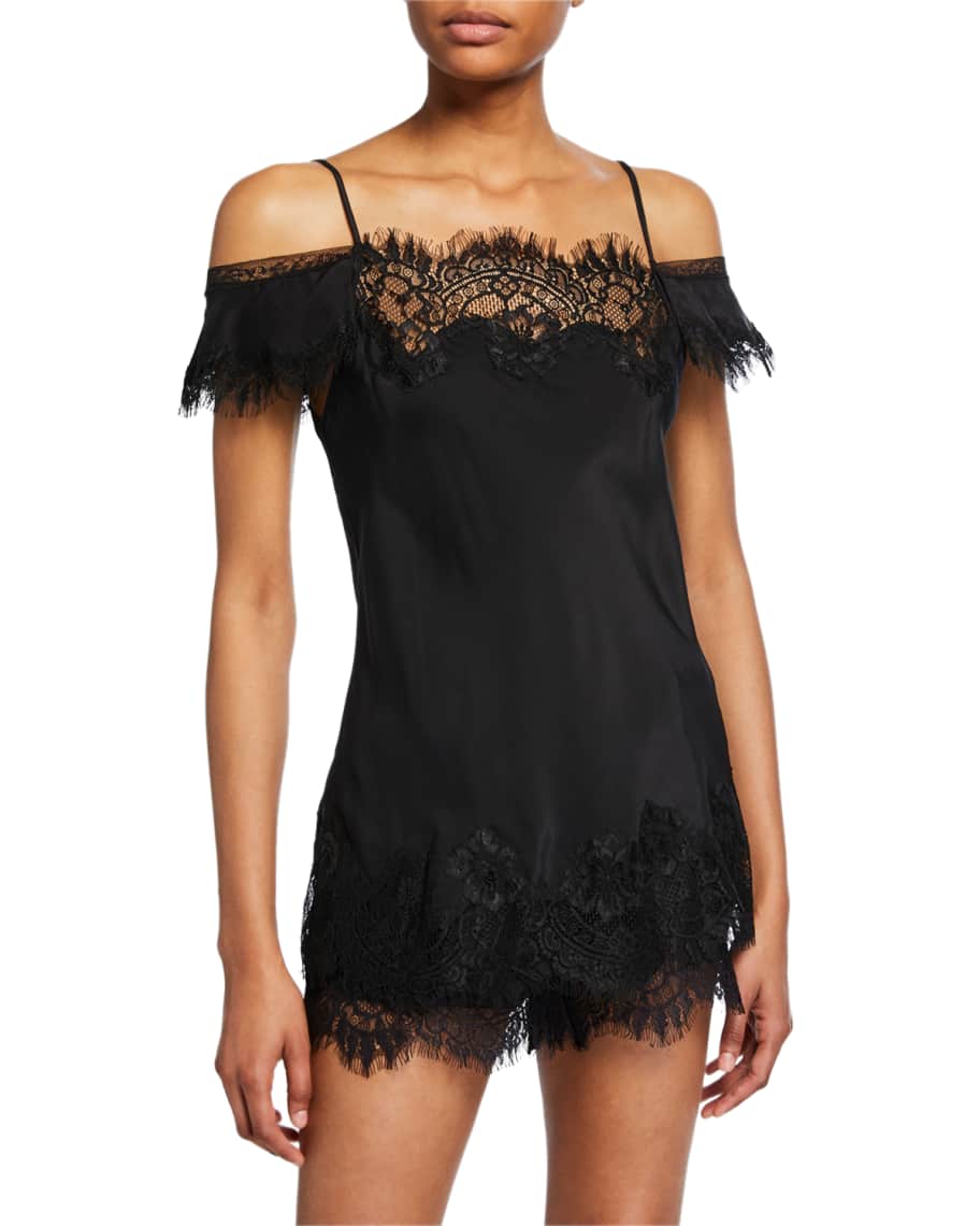 Gold Hawk Gigi Lace-Trim Cold-Shoulder Camisole | Neiman Marcus