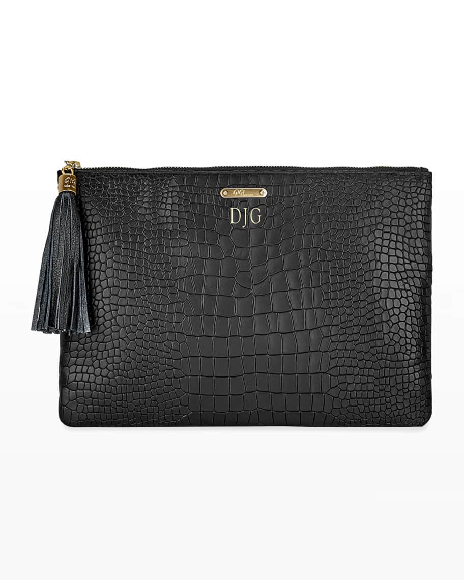 Gigi New York Uber Python-Embossed Leather Clutch Bag | Neiman Marcus