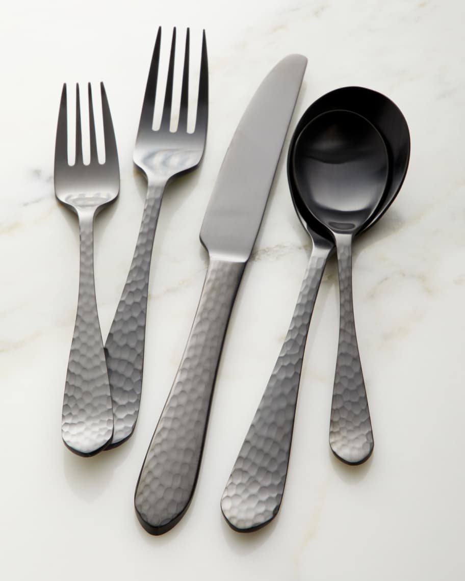 Cambridge Silversmiths 20-Piece Meridian Black Satin Hammered Flatware ...